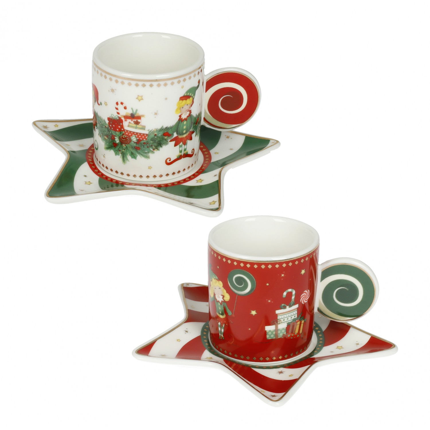 Brandani - Elfomagia set 2 tazzine espresso piattino a stella rossa e ...